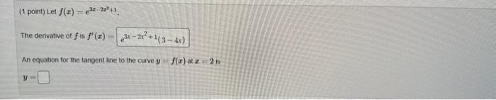 Solved (1 point) Let f(x)=e3x−2x3+1. The derivative of f is | Chegg.com