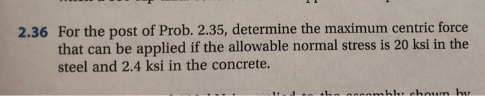Solved 2.36 For the post of Prob. 2.35, determine the | Chegg.com