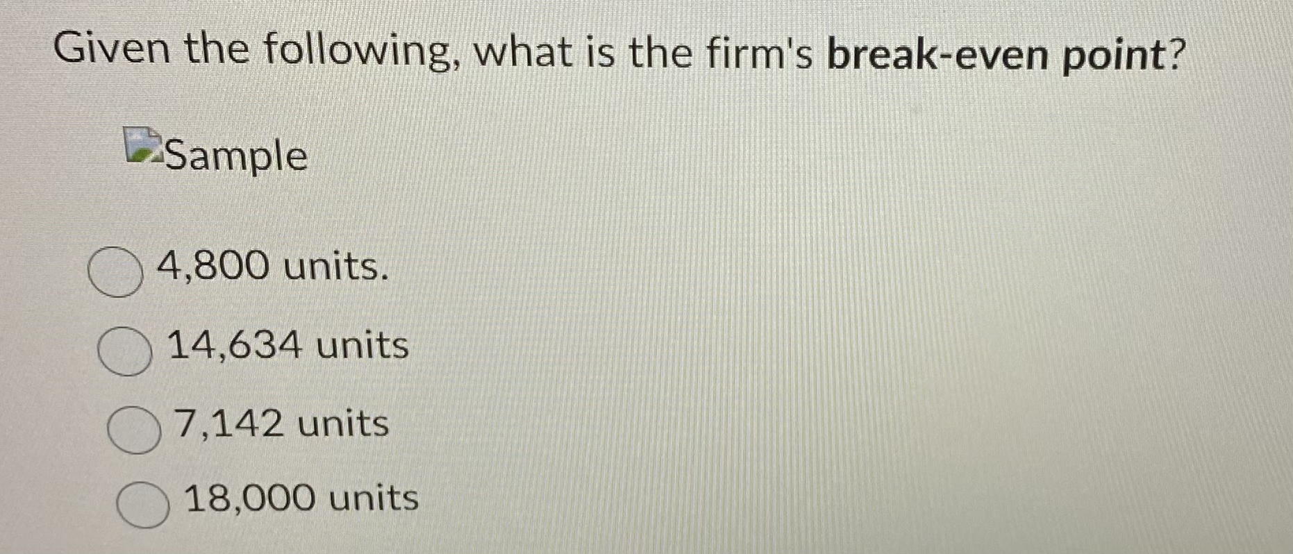 Solved Given the following, what is the firm's break-even | Chegg.com