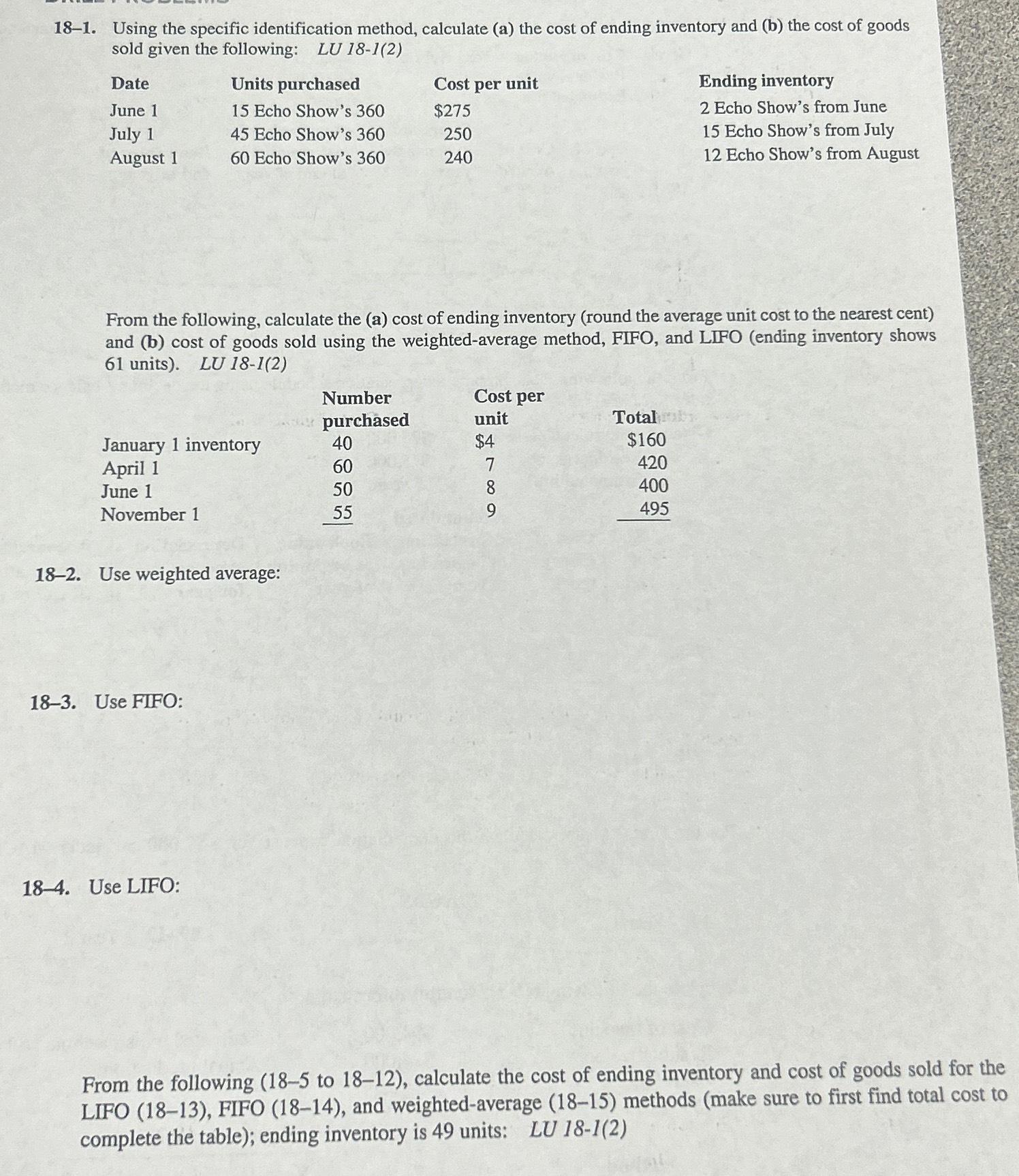 Solved 18-1. ﻿Using the specific identification method, | Chegg.com