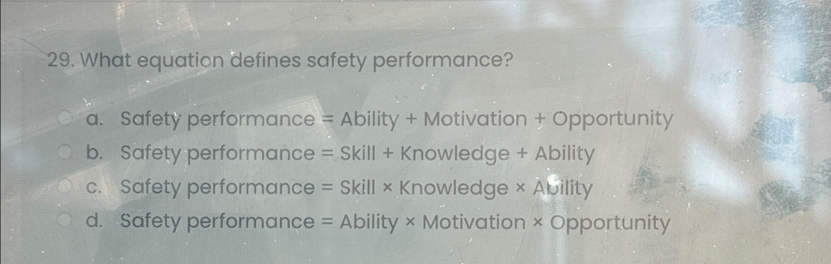 Solved What equation defines safety performance?a. ﻿Safety | Chegg.com