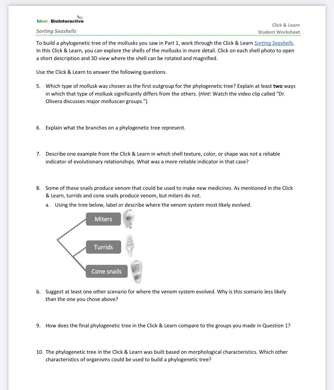 Solved Sorting SeashellsClick & LearnStudent | Chegg.com