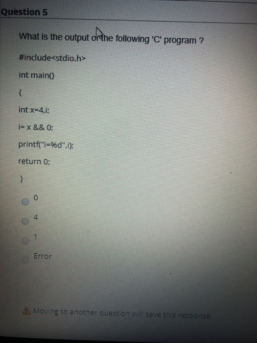 Solved Question 5 What is the output on the following 'C' | Chegg.com