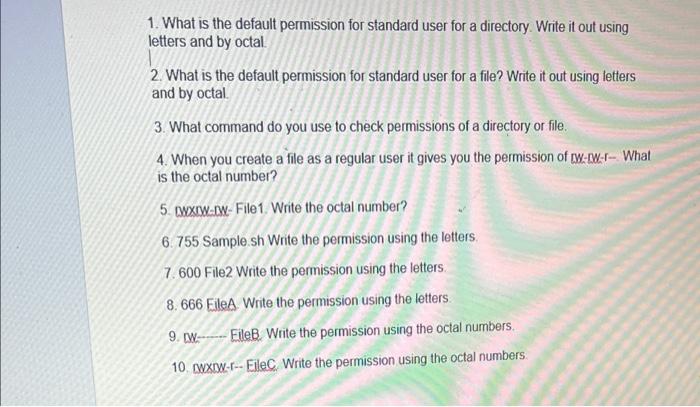 Solved 1. What is the default permission for standard user | Chegg.com