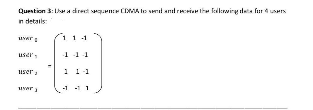 Question 3: Use a direct sequence CDMA to send and | Chegg.com