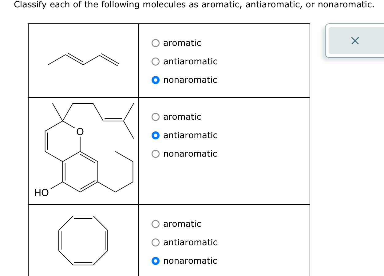 Solved Classify each of the following molecules as aromatic, | Chegg.com