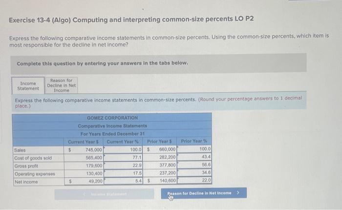 Solved Exercise 13-4 (Algo) Computing and interpreting | Chegg.com