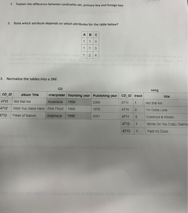 Solved 1. Explain the difference between cardinality set, | Chegg.com