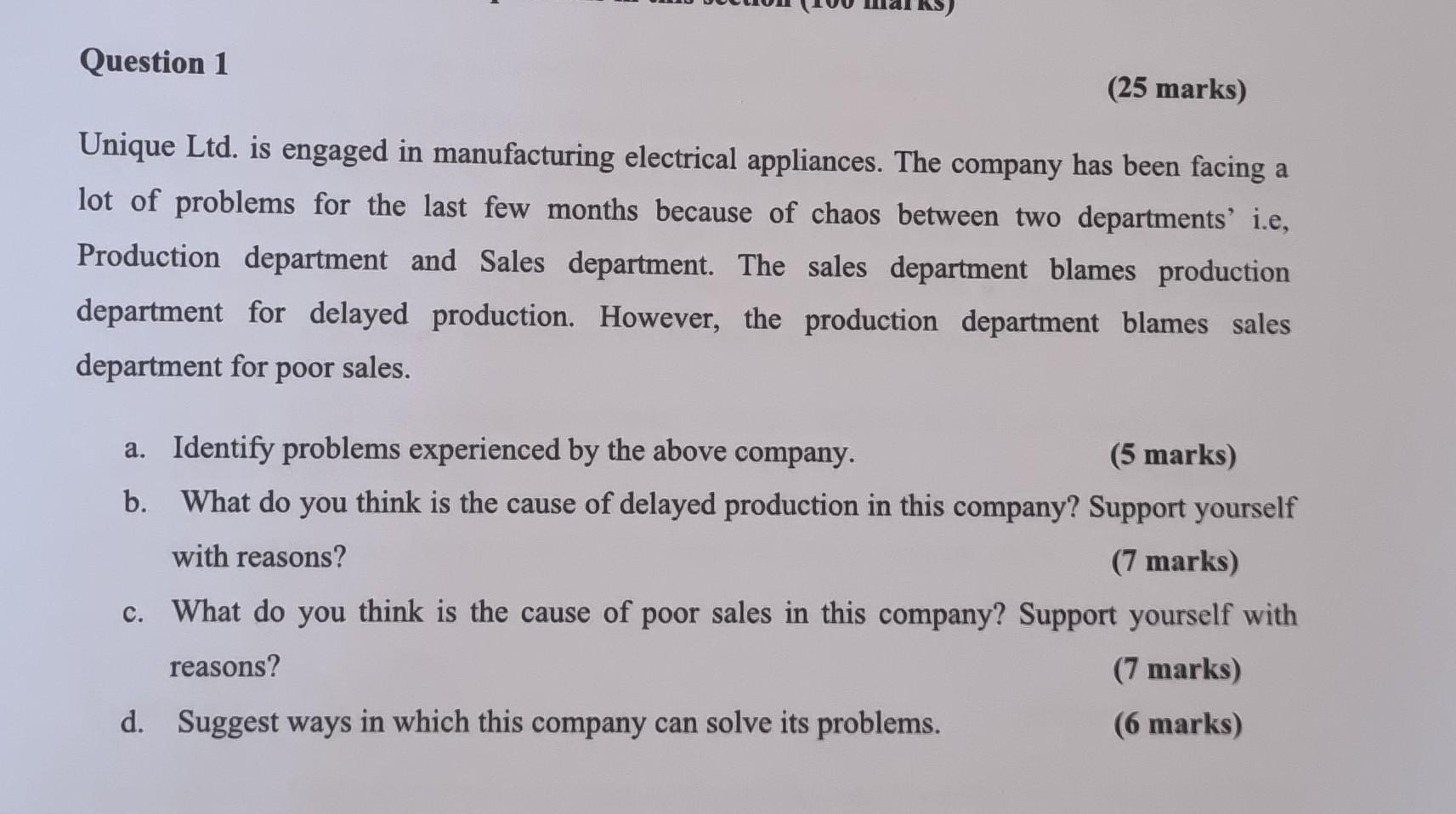 Solved Unique Ltd. is engaged in manufacturing electrical | Chegg.com