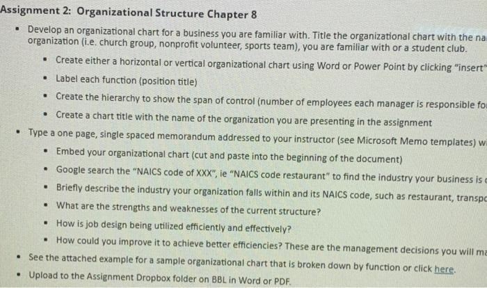 Solved Assignment 2: Organizational Structure Chapter 8 • | Chegg.com