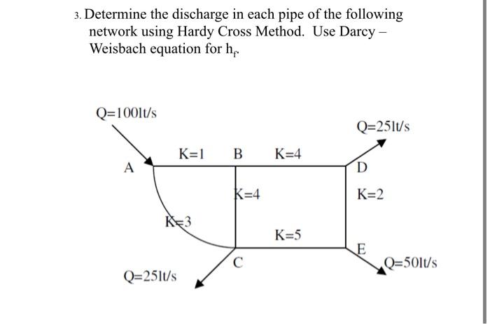 Solved 3. Determine the discharge in each pipe of the | Chegg.com