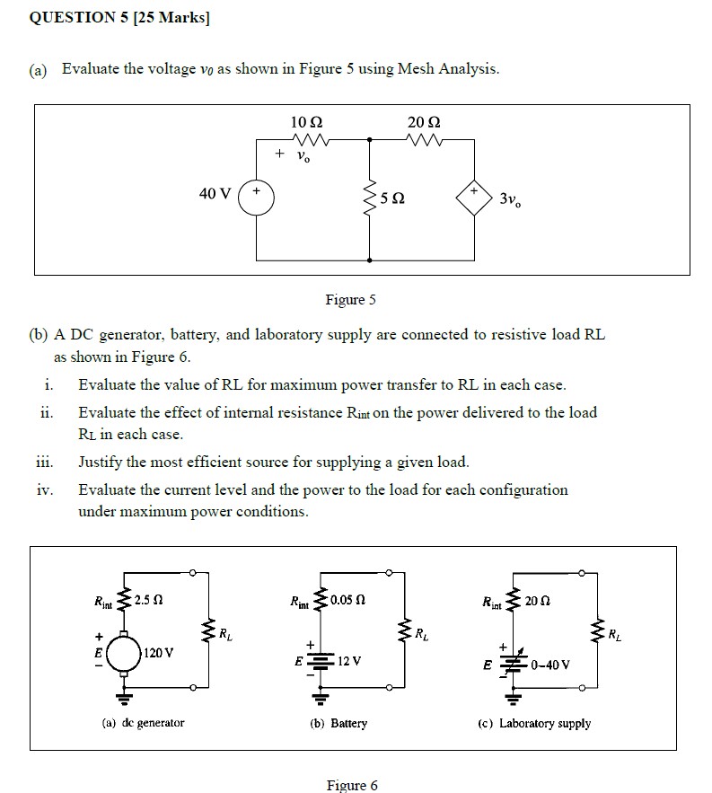 Solved QUESTION 5 [ 25 ﻿Marks](a) ﻿Evaluate the voltage \( | Chegg.com