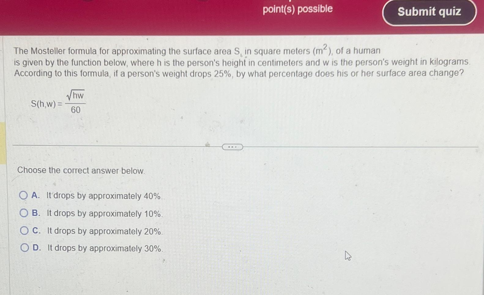 Solved point(s) ﻿possibleThe Mosteller formula for | Chegg.com