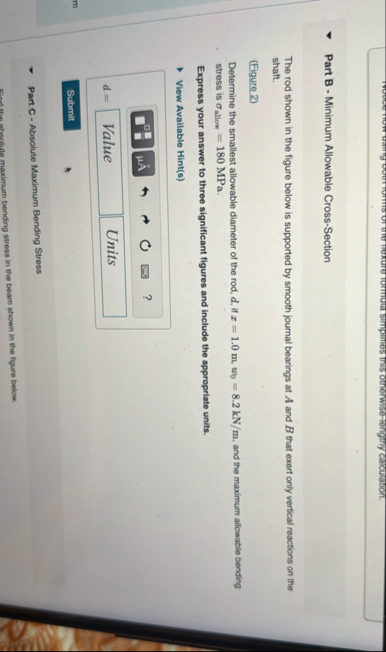 Part B - ﻿Minimum Allowable Cross-SectionThe rod | Chegg.com