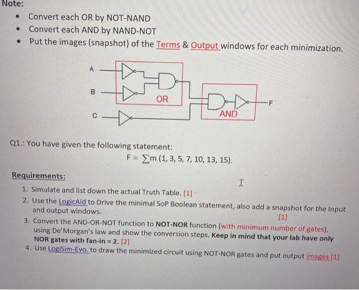 Note: . . Convert each OR by NOT-NAND Convert each | Chegg.com