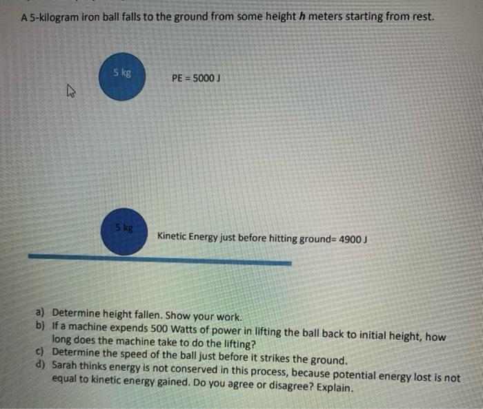 Solved A 5-kilogram iron ball falls to the ground from some | Chegg.com