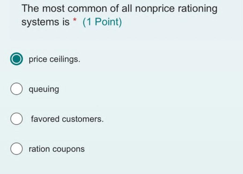 Solved The most common of all nonprice rationing systems is | Chegg.com