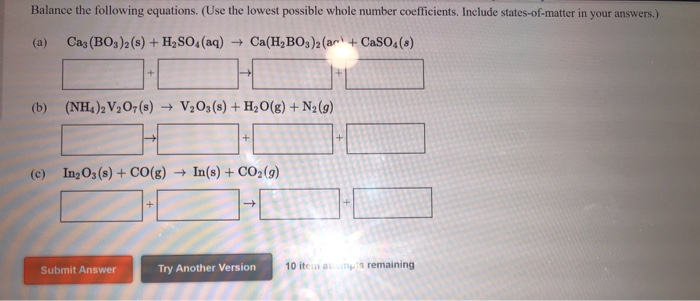 Solved Balance the following equations. (Use the lowest | Chegg.com