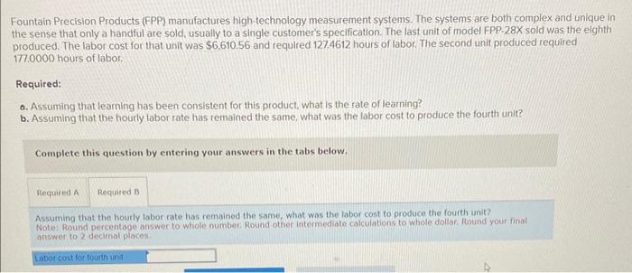 Solved Fountain Precision Products (FPP) manufactures | Chegg.com