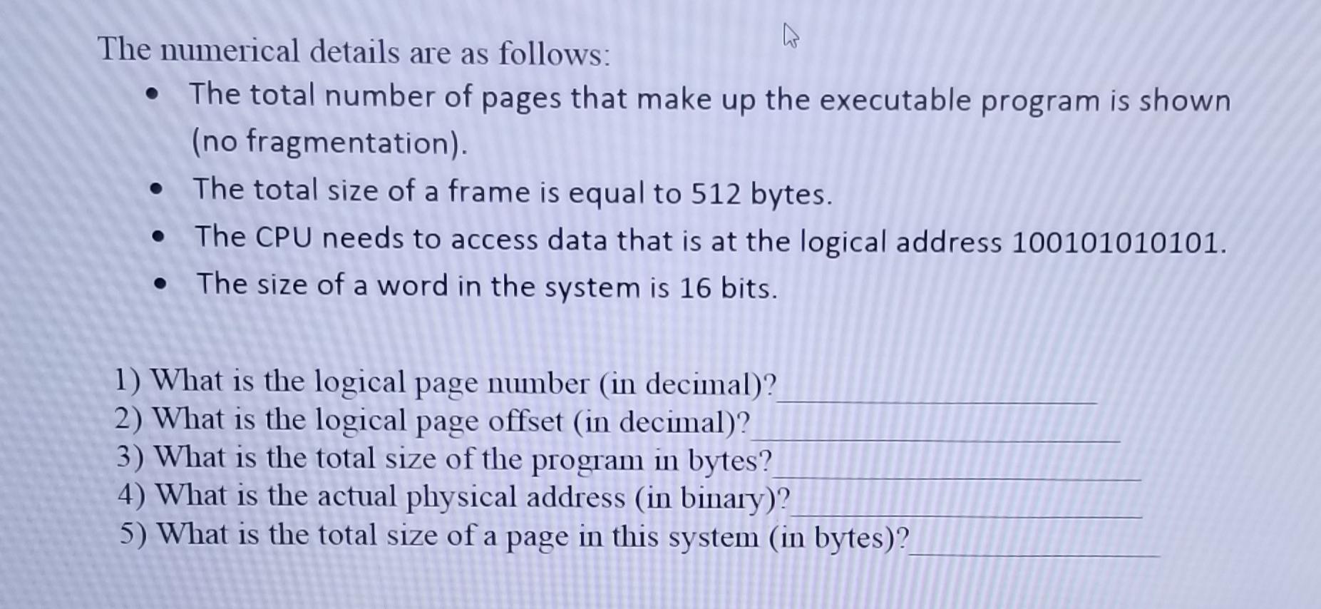 Solved Page Table For Program A The Numerical