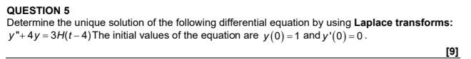 Solved QUESTION 5 Determine the unique solution of the | Chegg.com