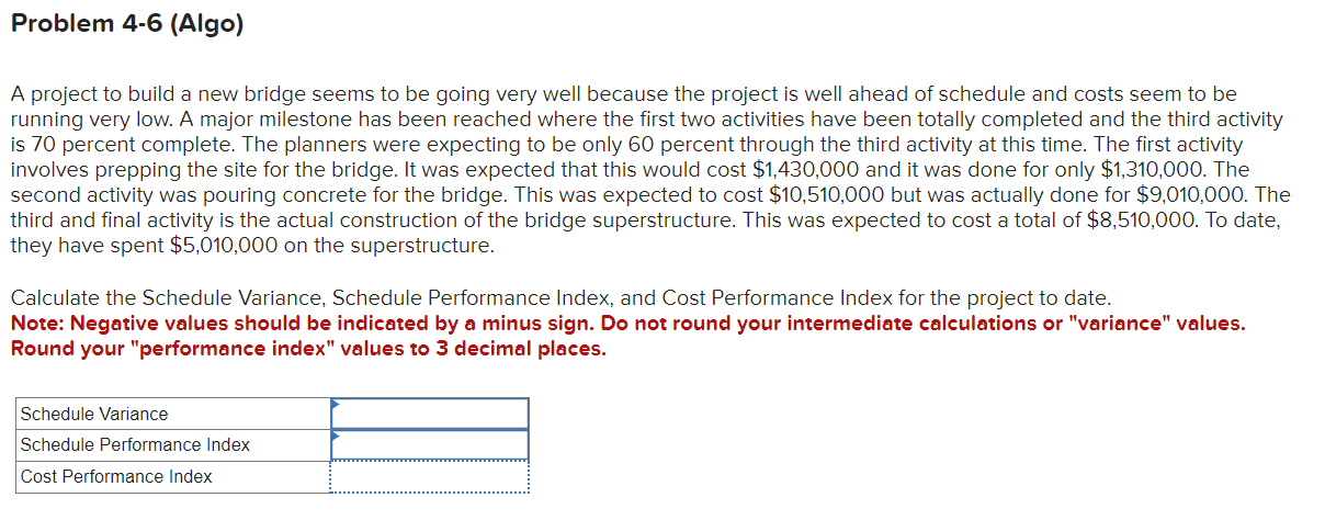 Solved Problem 4-6 (Algo)A project to build a new bridge | Chegg.com