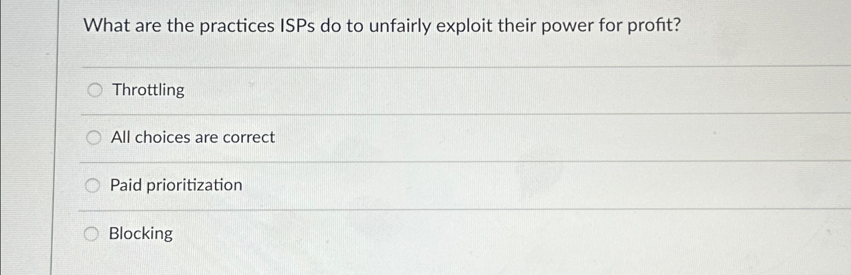 Solved What are the practices ISPs do to unfairly exploit | Chegg.com