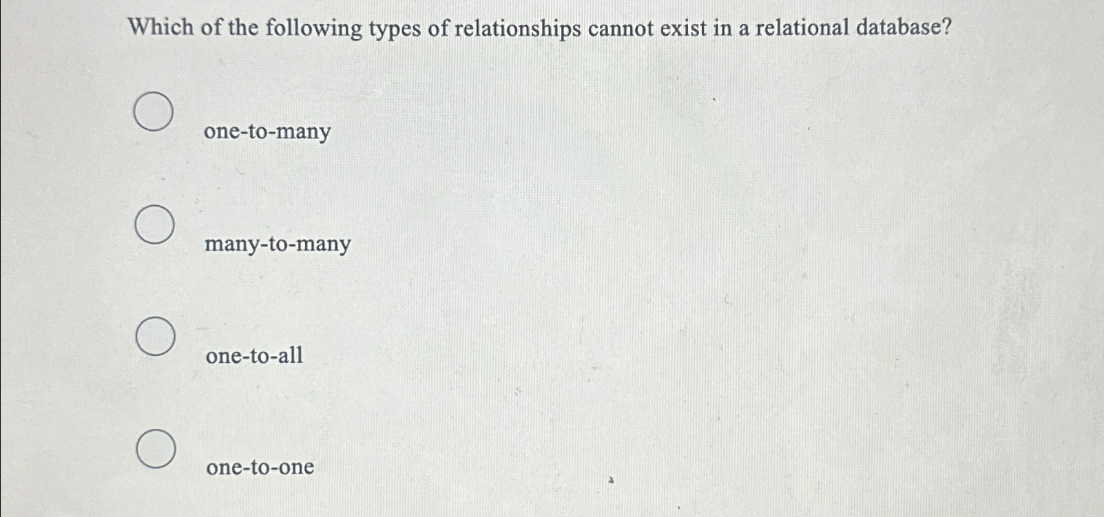 Solved Which of the following types of relationships cannot | Chegg.com