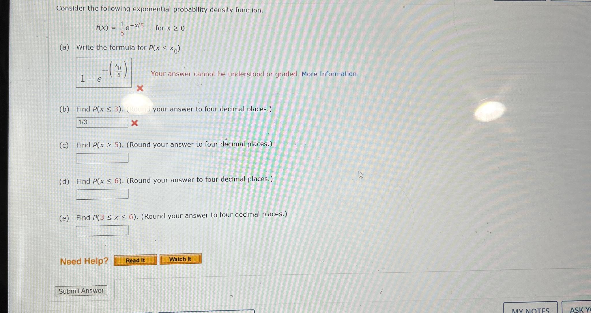 Solved Consider the following exponential probability | Chegg.com