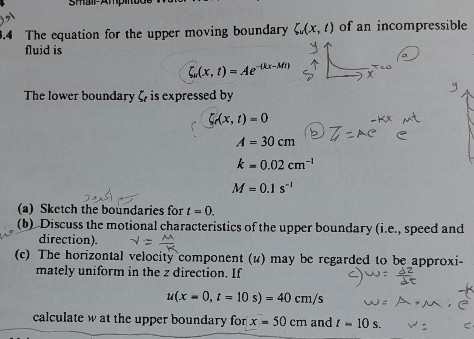 The equation for the upper moving boundary ζu(x,t) of | Chegg.com