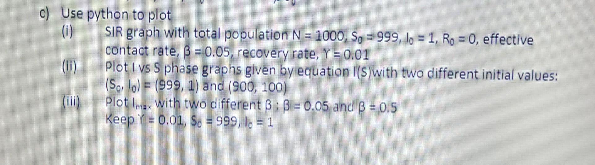 Solved c) Use python to plot (i) SIR graph with total | Chegg.com