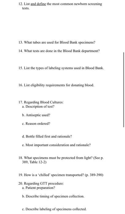 Solved 12. List and define the most common newborn screening | Chegg.com