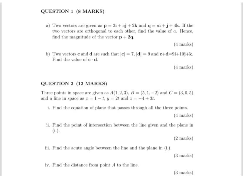 Solved QUESTION 1 (8 MARKS)\\na) Two vectors are given as | Chegg.com