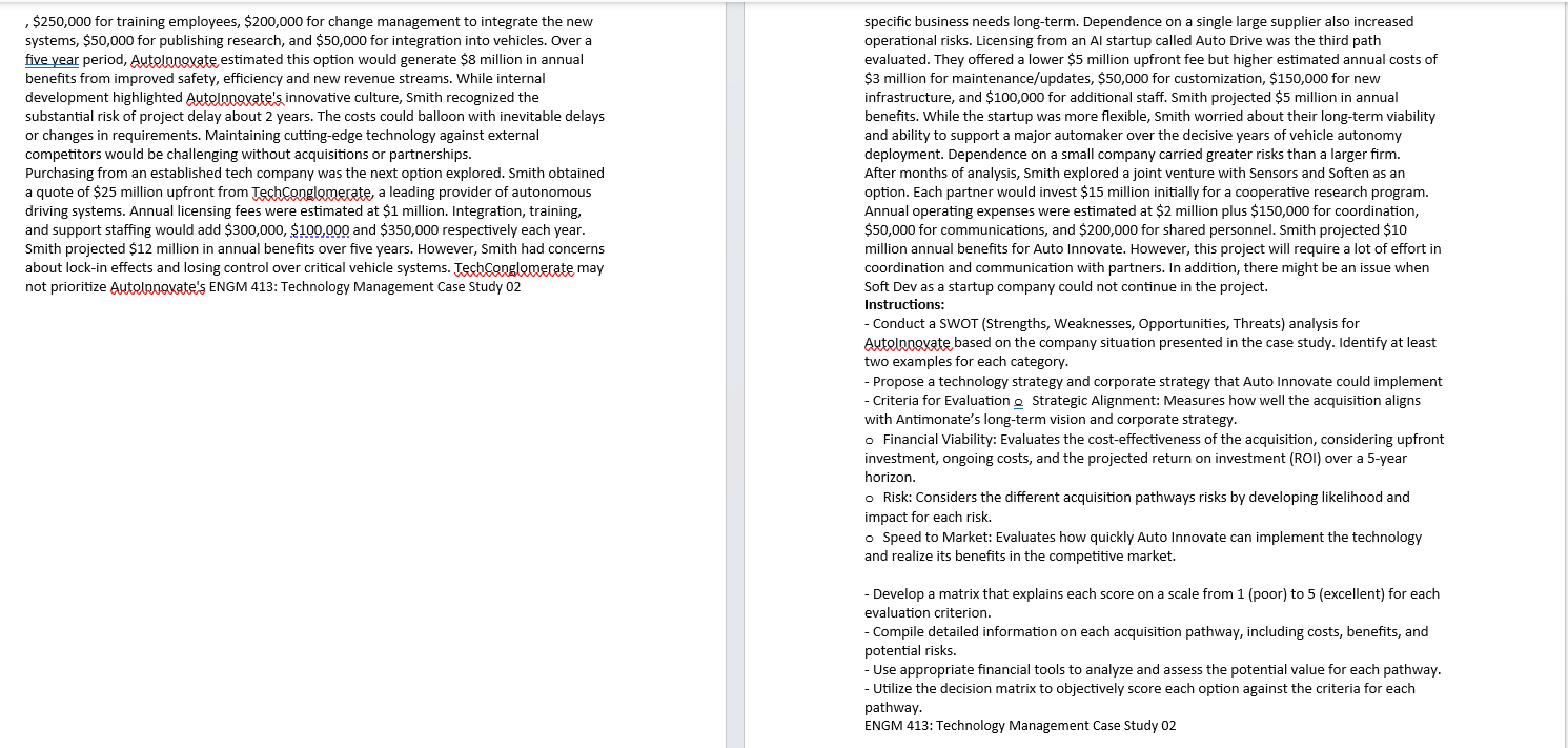 ENGM 514: Technology Management Case Study 02: | Chegg.com
