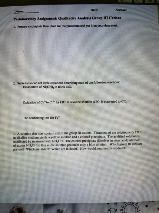 Solved Date: Nume: Section: Prelaboratory Anigament: | Chegg.com Solved Date: Nume: Section: Prelaboratory Anigament: | Chegg.com