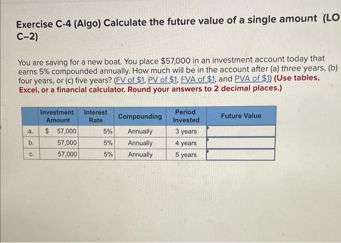 Solved Exercise C-4 (Algo) Calculate the future value of a | Chegg.com