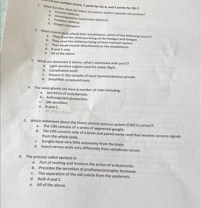 Solved . choice, 1 point for Q1-4, and 2 points for Q5-7. a. | Chegg.com