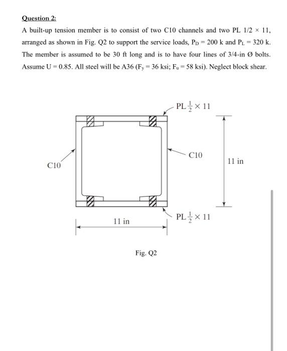 Solved Question 2: A built-up tension member is to consist | Chegg.com