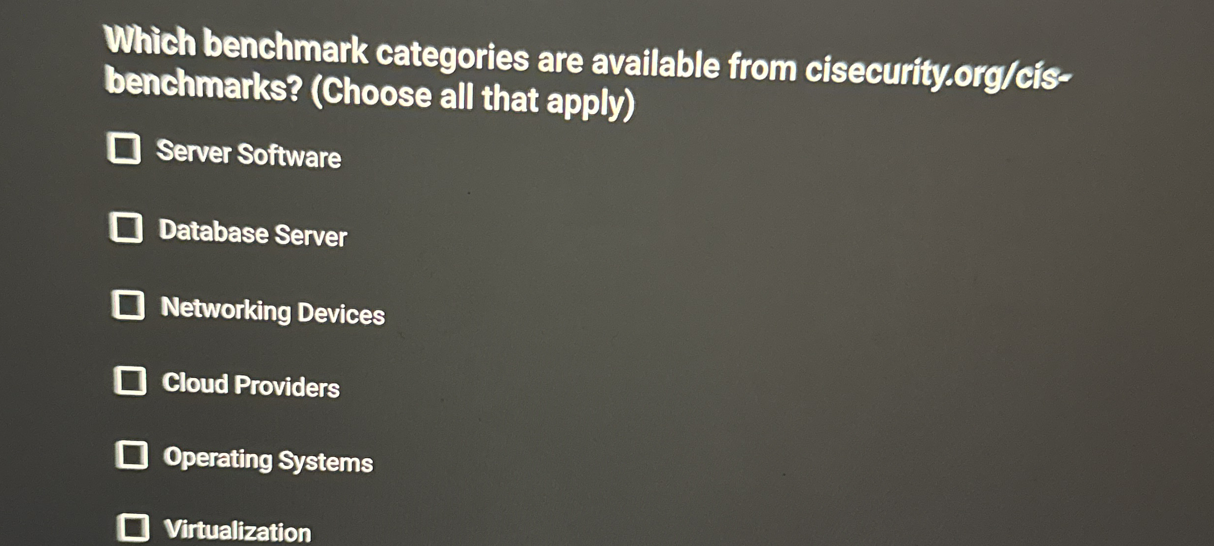 Solved Which benchmark categories are available from | Chegg.com