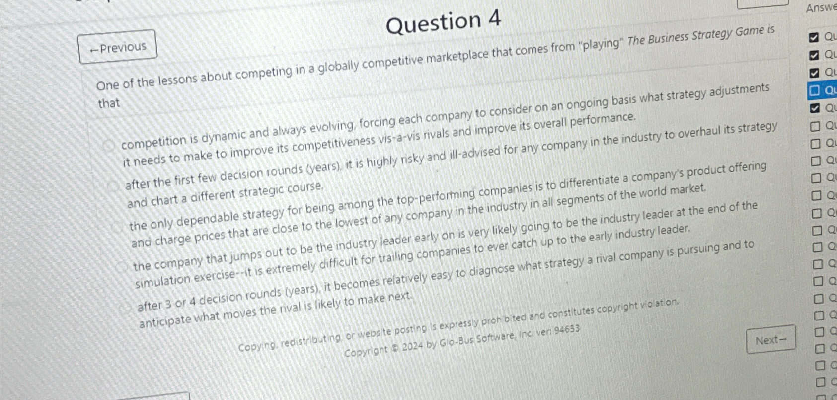 Solved Question 4PreviousOne of the lessons about competing | Chegg.com