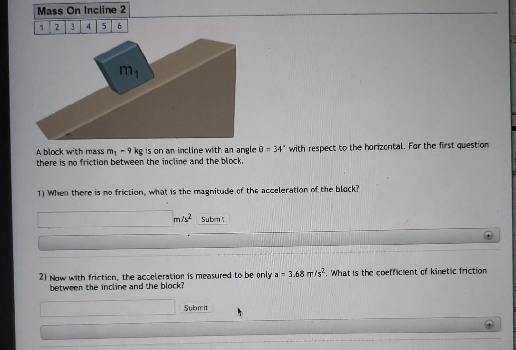 Solved Mass On Incline 2 1 2 3 4 5 6 mt A block with mass m1 | Chegg.com