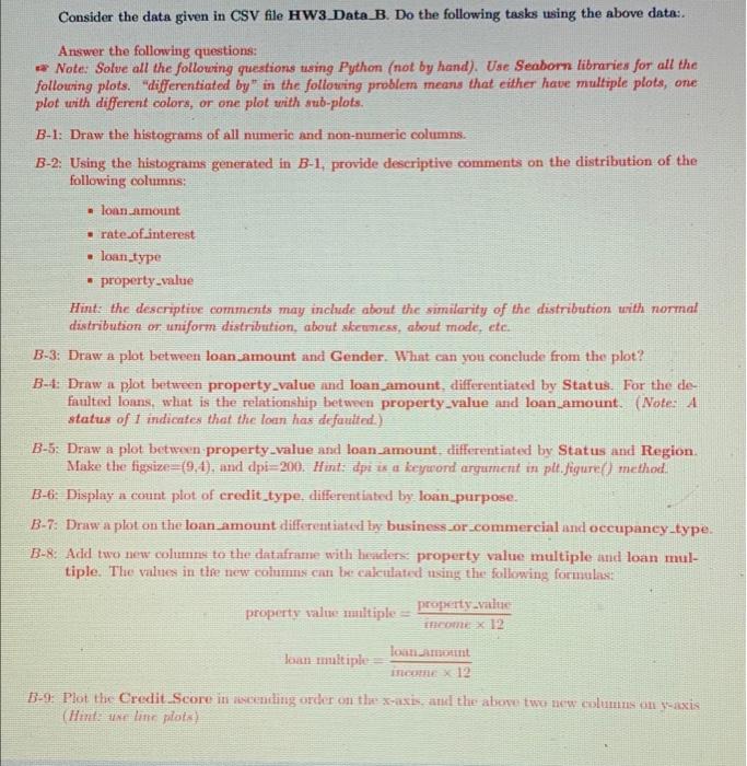 Solved Consider the data given in CSV file HW3 Data B. Do | Chegg.com