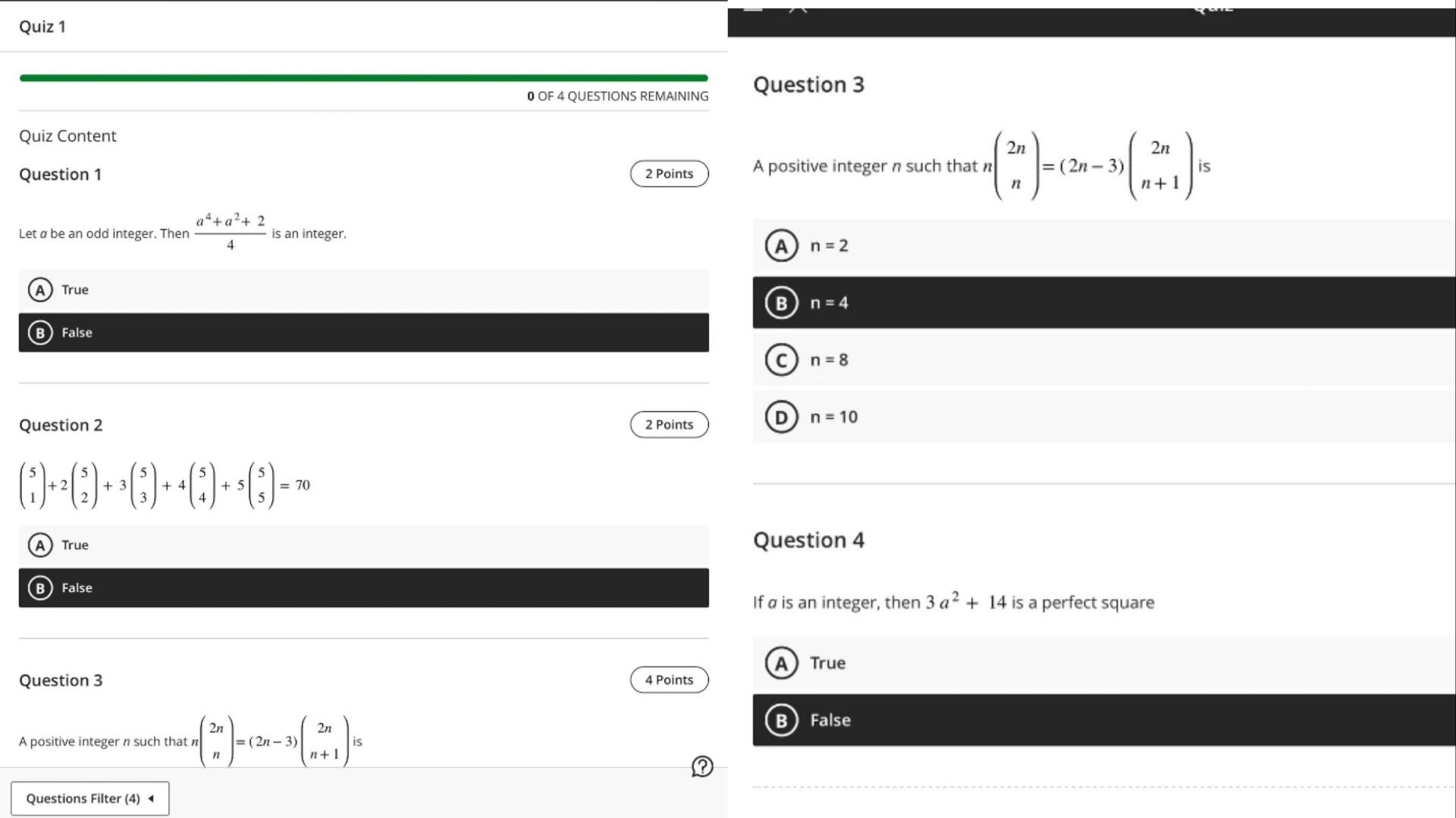 Solved Quiz Content Question 1 A positive integer n such | Chegg.com