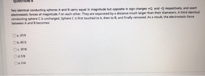 Solved Two identical conducting spheres A and B carry equal | Chegg.com