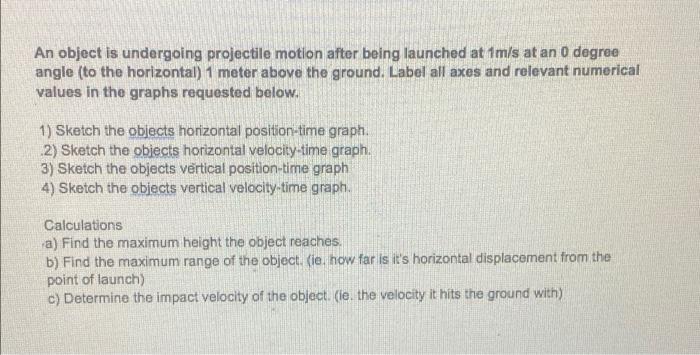 Solved An object is undergoing projectile motion after being | Chegg.com