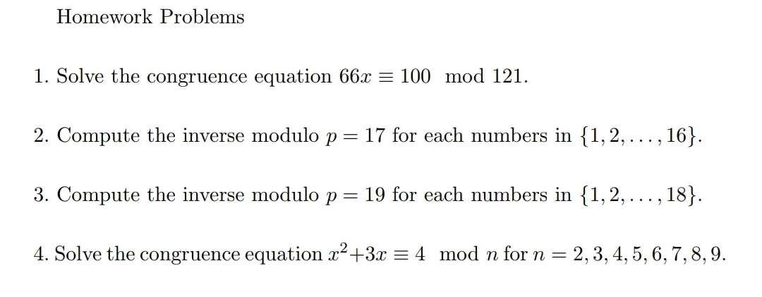 Solved Homework Problems1. ﻿Solve the congruence equation | Chegg.com