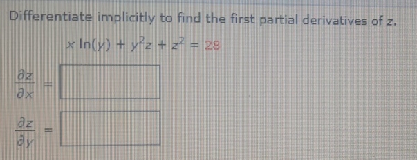 Solved Differentiate implicitly to find the first partial | Chegg.com