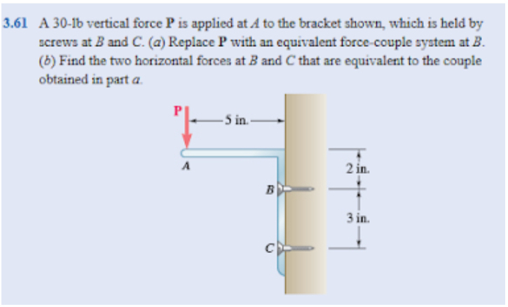 Solved 3.61 ﻿A 30-lb ﻿vertical force P ﻿is applied at A ﻿to | Chegg.com