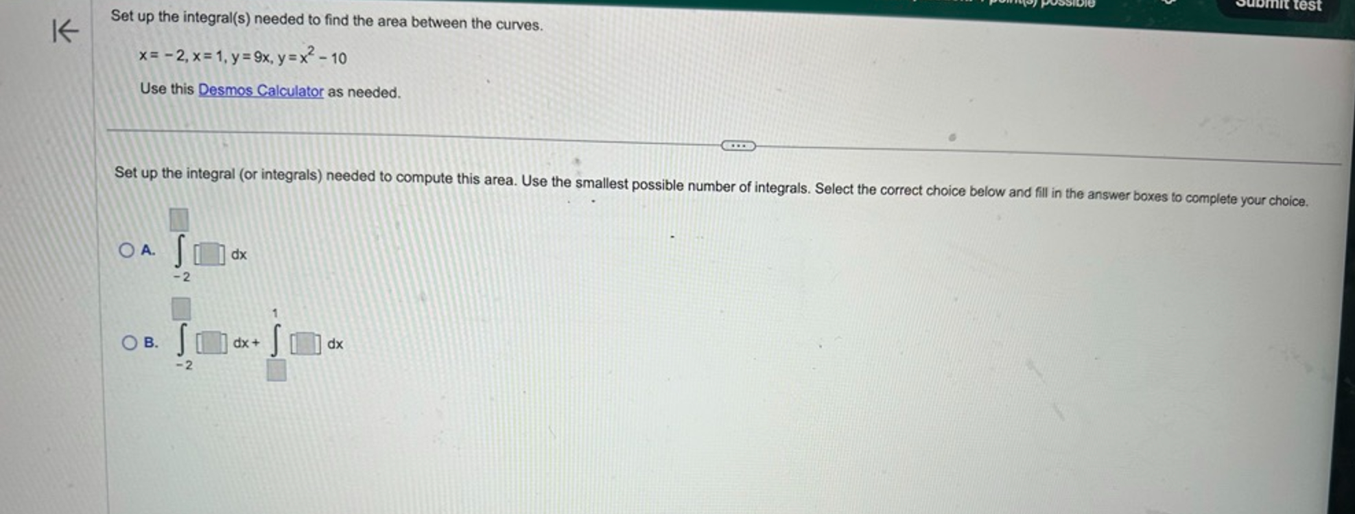 Solved Set up the integral(s) ﻿needed to find the area | Chegg.com