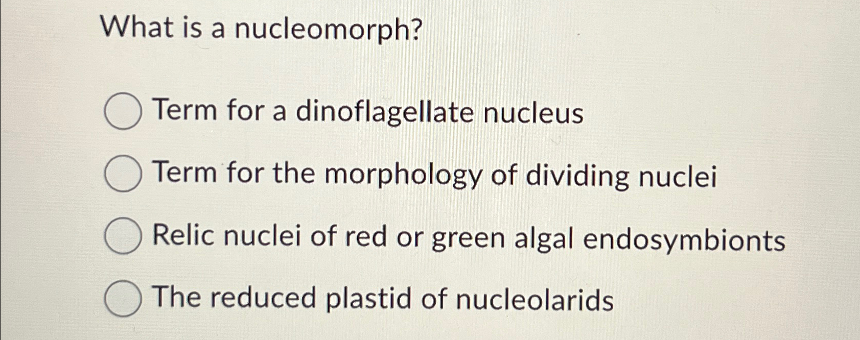 Solved What is a nucleomorph?Term for a dinoflagellate | Chegg.com